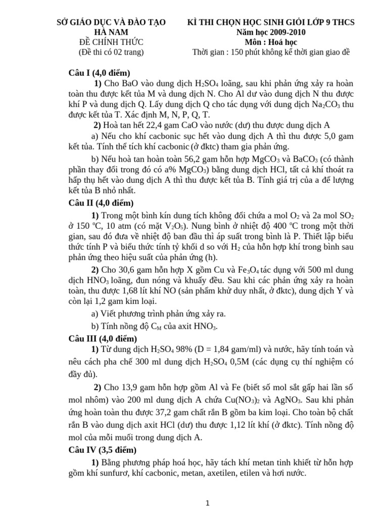 De thi HSG Hoa Ha Nam 0910 | PDF