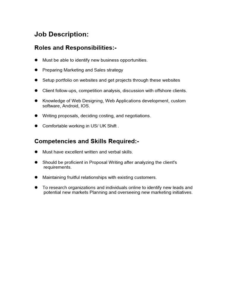 Job Description - BD Manager | PDF