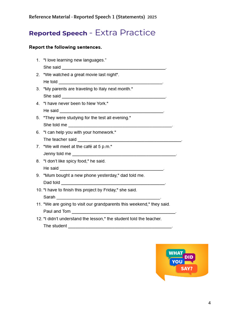 Reported Speech Practice | PDF
