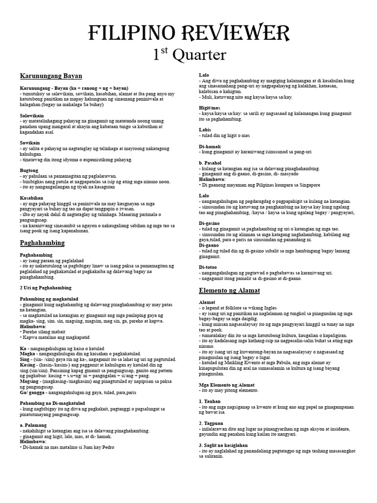 Filipino Reviewer | PDF