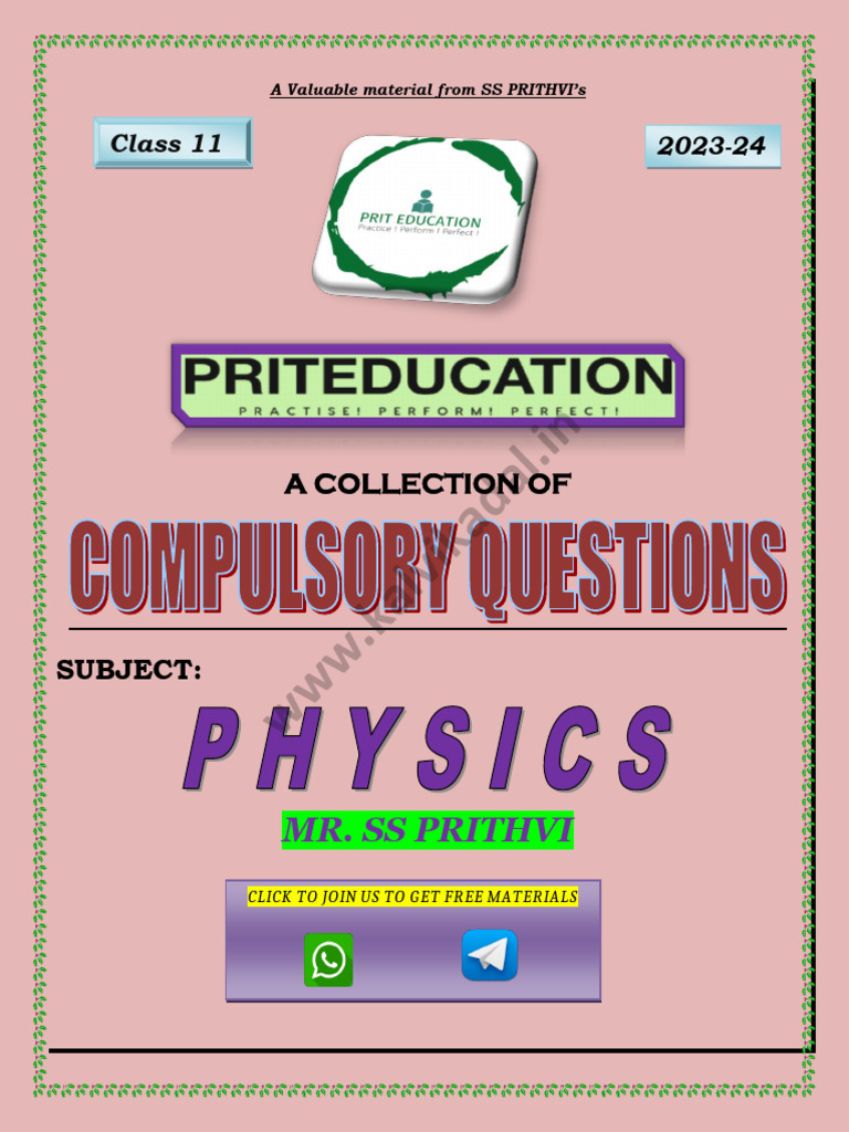 Class 11 Physics Important Questions | PDF | Physical Sciences ...