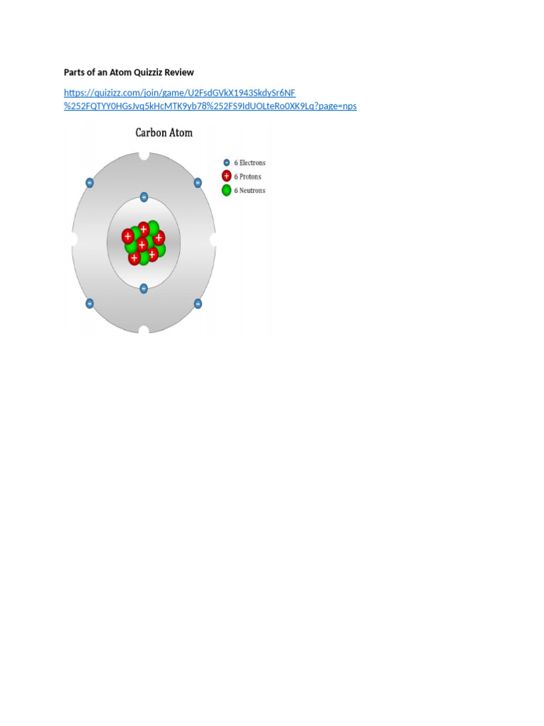 Parts of An Atom Quizziz Review | PDF