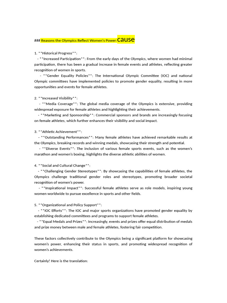 Women's Power in the Olympics | PDF | Olympic Games | Sports