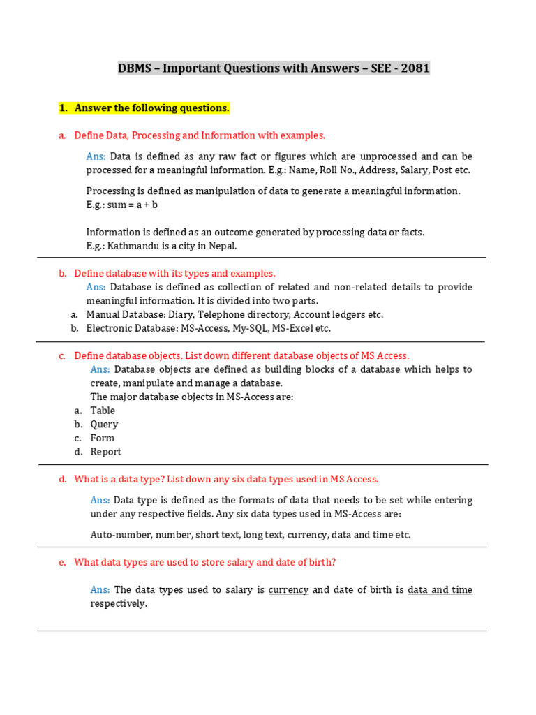 DBMS - Final Term Revision Sheet - 81 | PDF | Databases | Microsoft Access