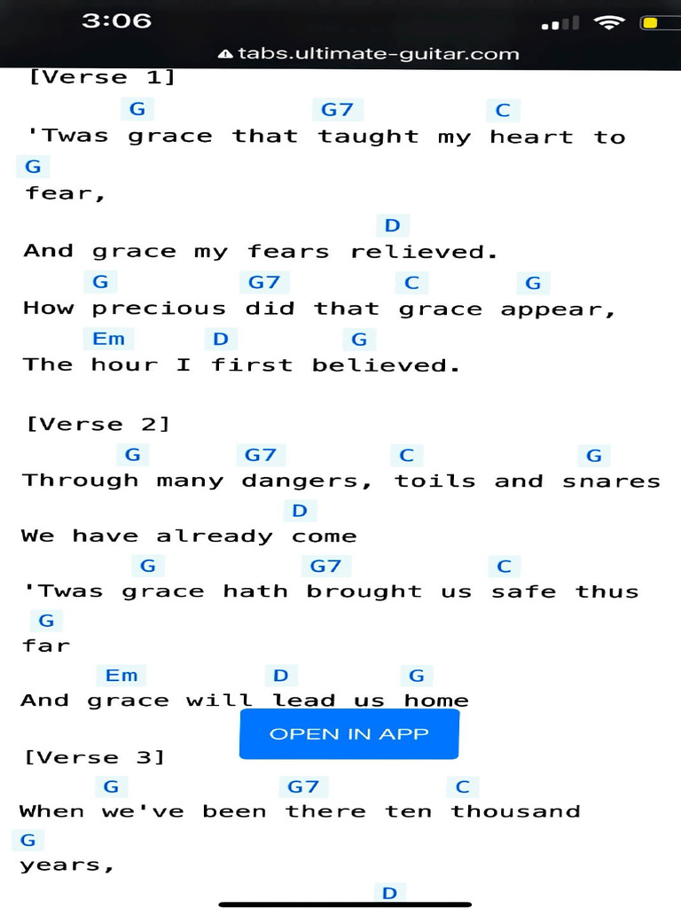 Amazing Grace Chords in Key of G | PDF