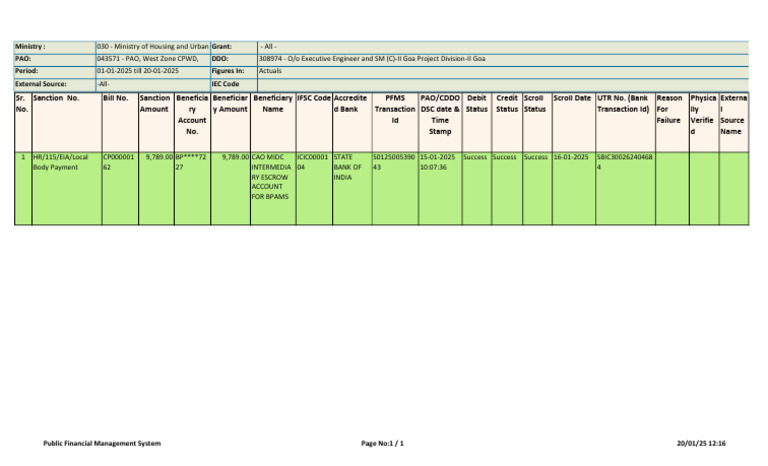 Pfms Eia Payment Update | PDF