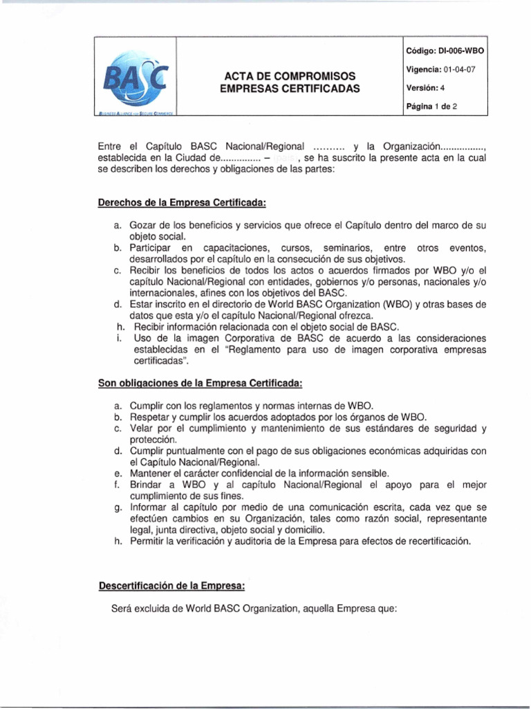 Acta de Compromiso Corregida | PDF