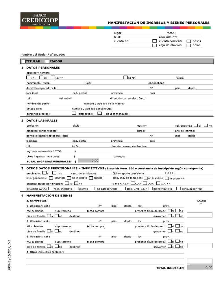Formulario 3004 Credicoop | PDF