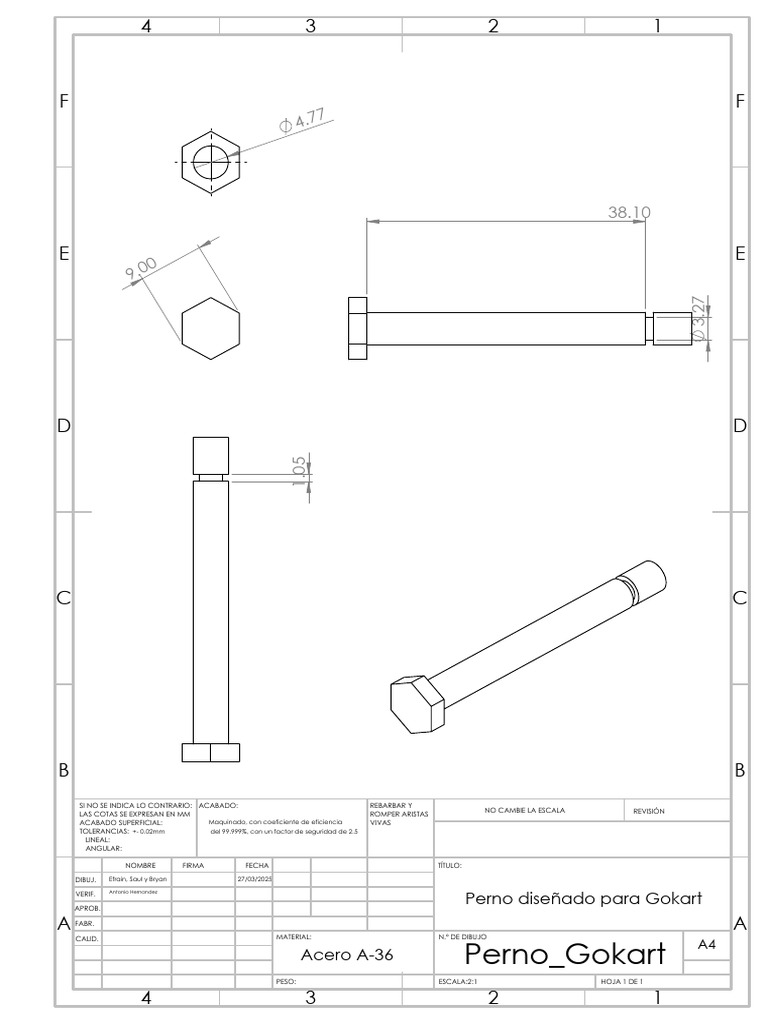 Perno Gokart | PDF | Ingeniería mecánica
