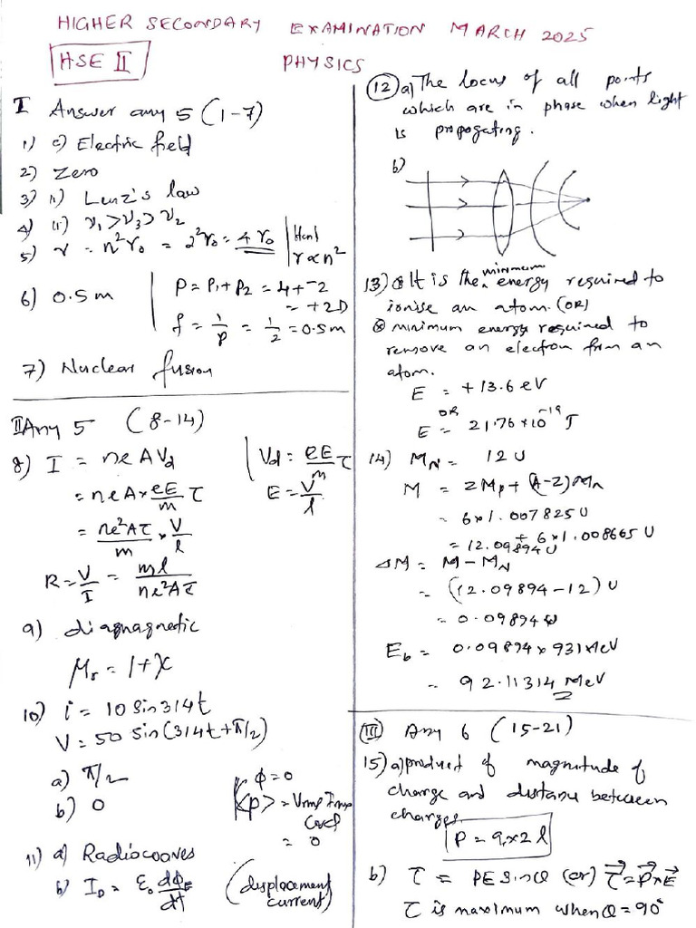 Plus Two Annual Exam 2025 Physics Answer Key by Lalan Sir | PDF