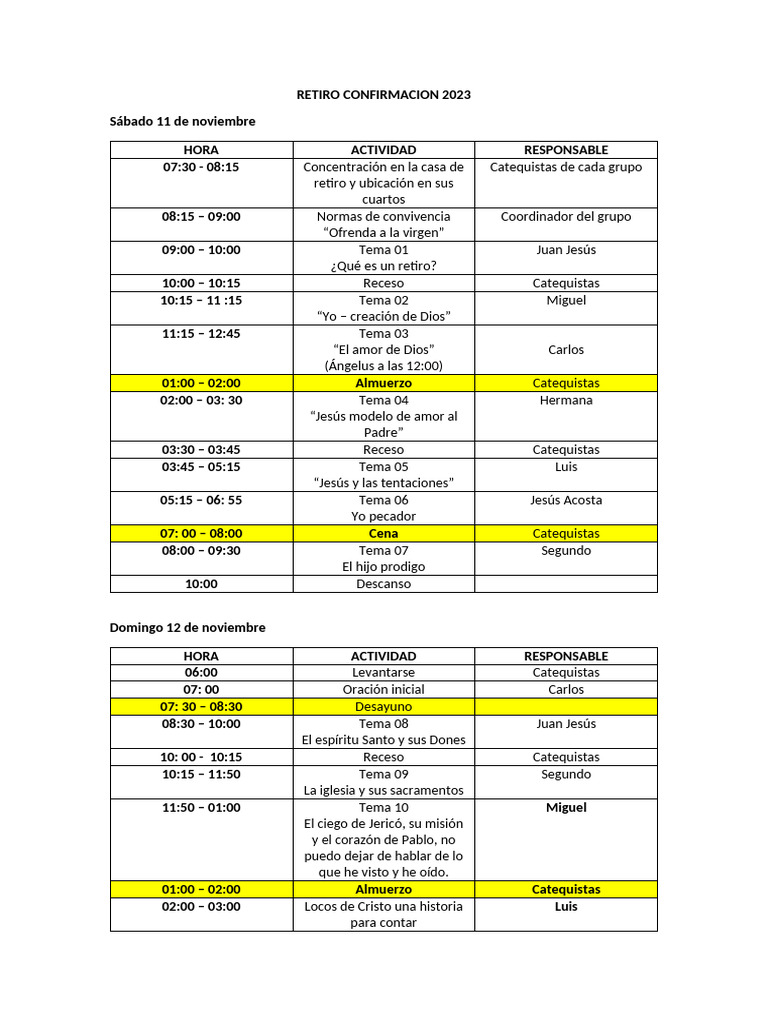Programa de Retiro 2023: Actividades y Temas | PDF | Teología | Creencia y doctrina cristiana