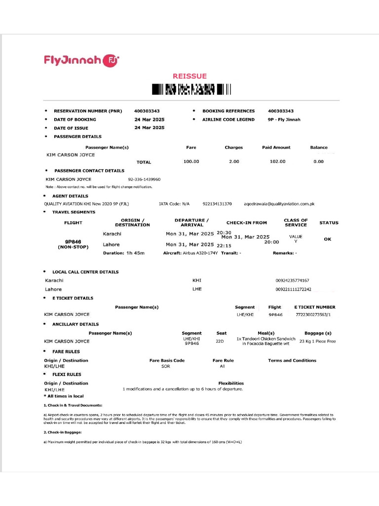 Flight Ticket Reissue Confirmed | PDF