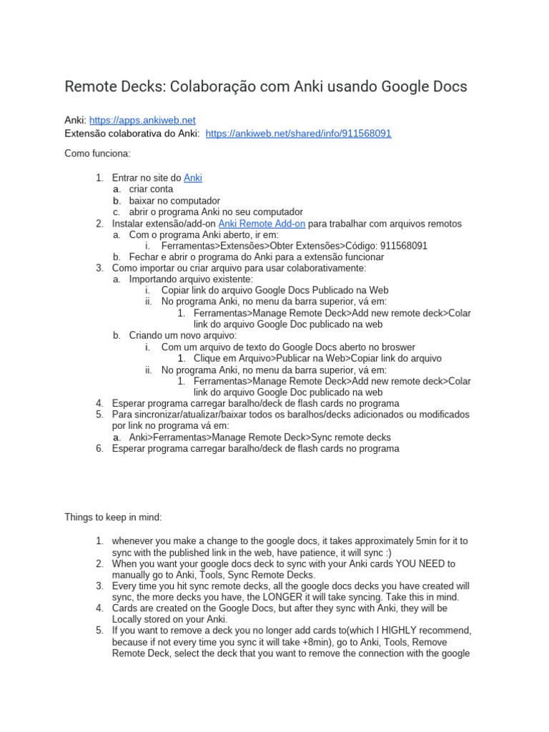 Colaboração Anki com Google Docs | PDF