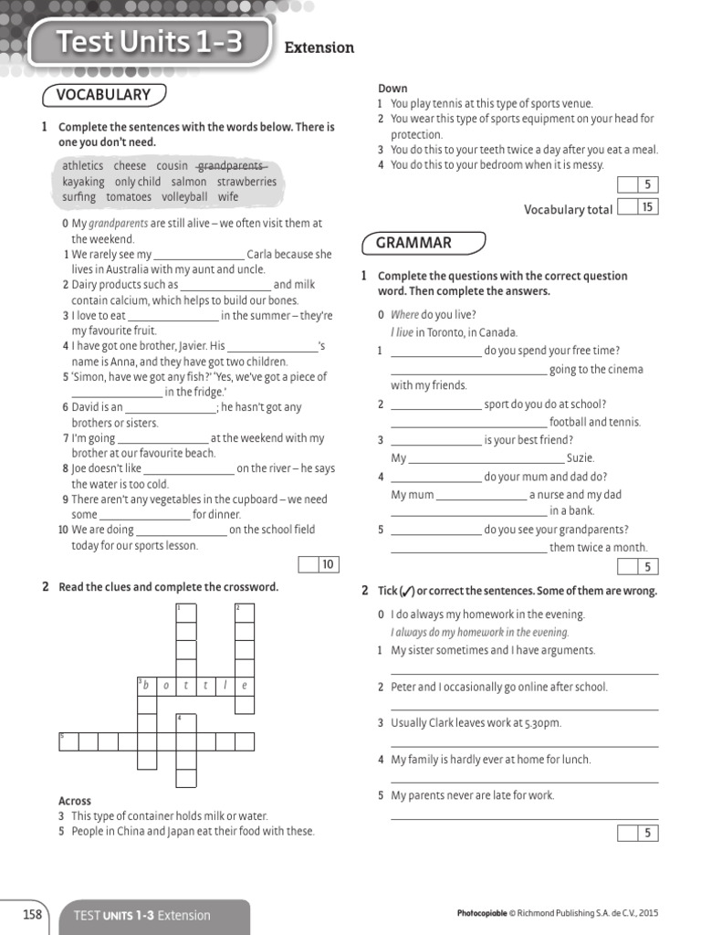 Achievers A2 Test Units 1-3 Extension | PDF | Salad | Foods