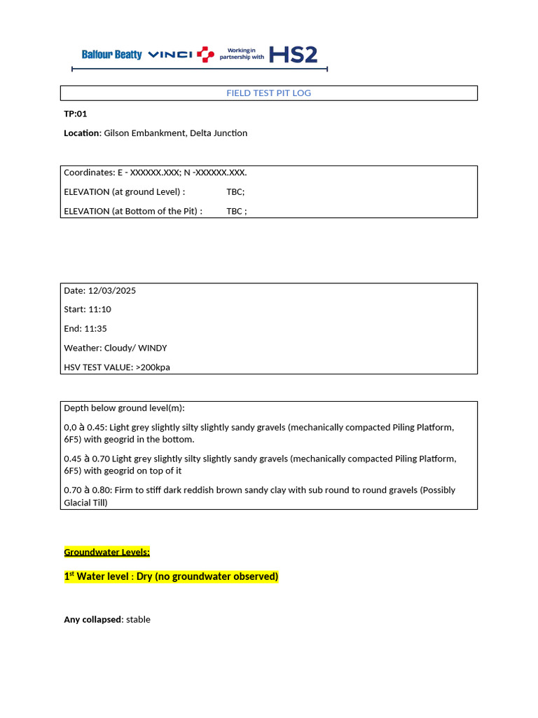 TP-1 FIELD TEST PIT LOG-Gilson Embankment, Delta Junction | PDF