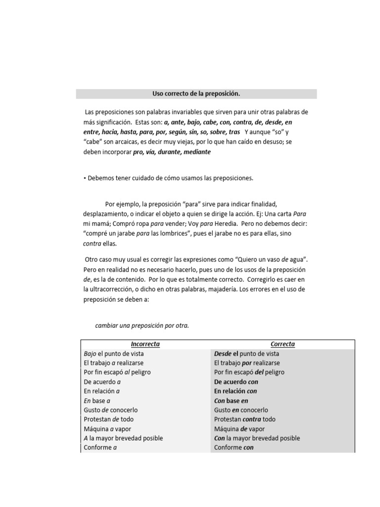 Las Preposiciones | PDF