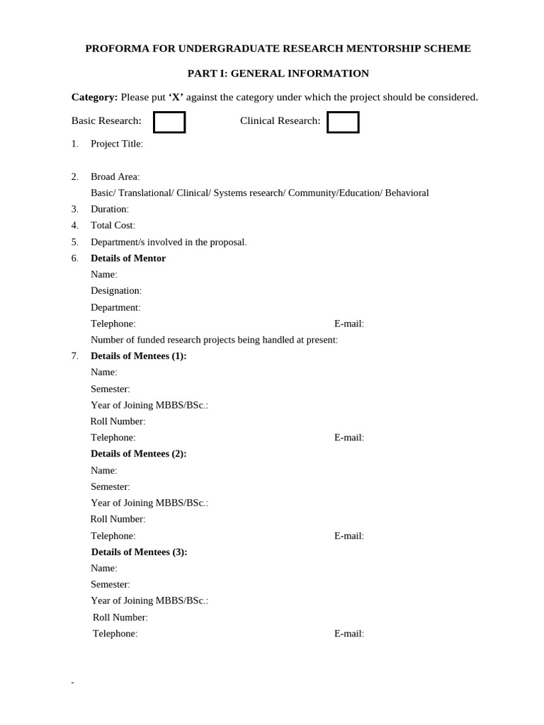 Proforma For Undergraduate Research Mentorship Scheme | PDF