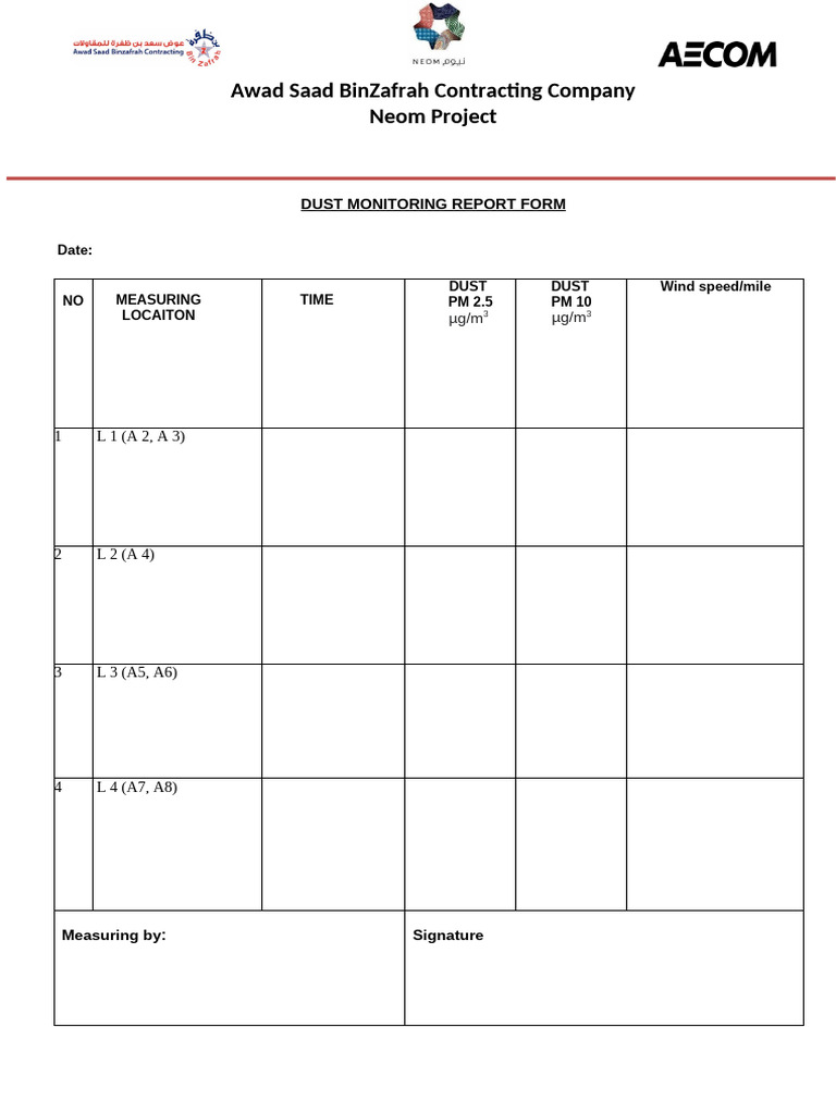 Dust Monitoring Report Form | PDF