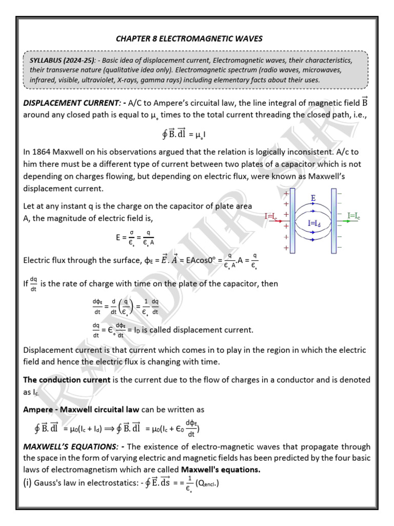 Displacement Current and Electromagnetic Waves | PDF | Electromagnetic ...