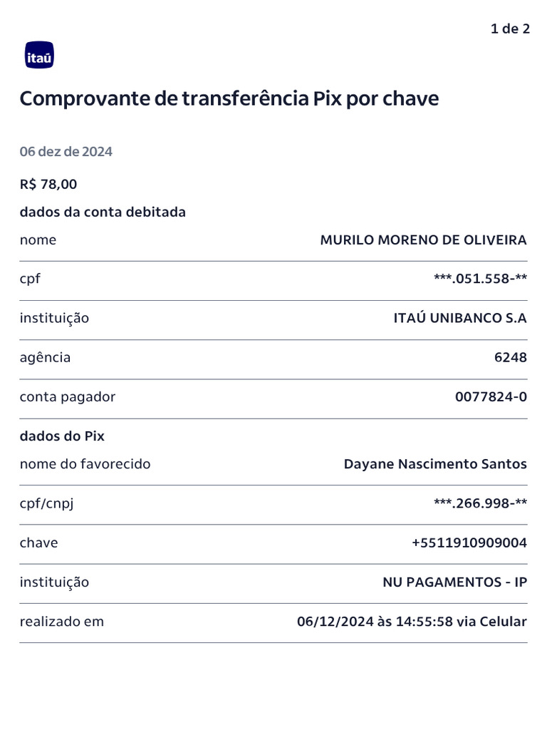 Comprovante de Transferência Pix Por Chave | PDF