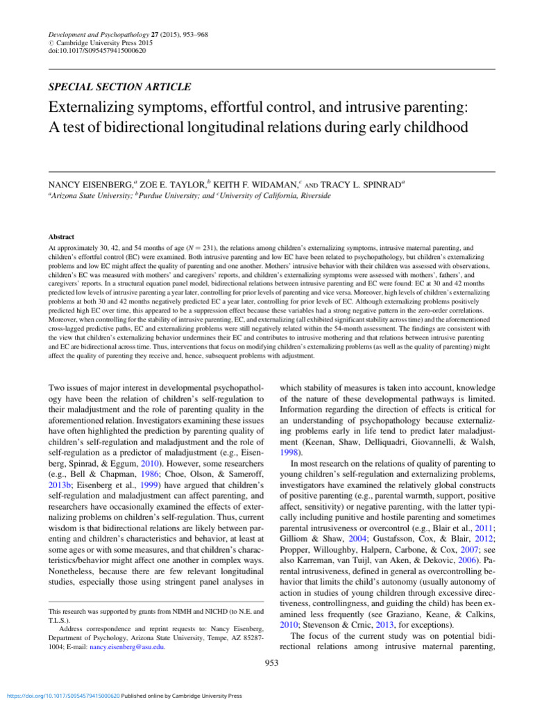 Externalizing Symptoms Effortful Control and Intrusive Parenting A Test ...