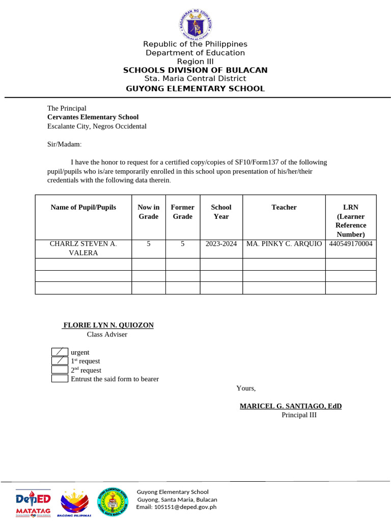 Request-for-SF10-matatag | PDF | Philippines