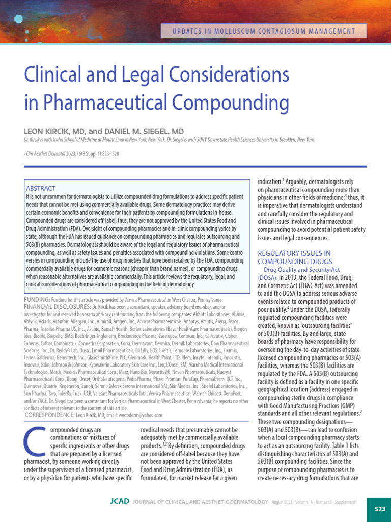 Compounding Drugs in Dermatology: Guidelines | PDF | Pharmacy | Food ...