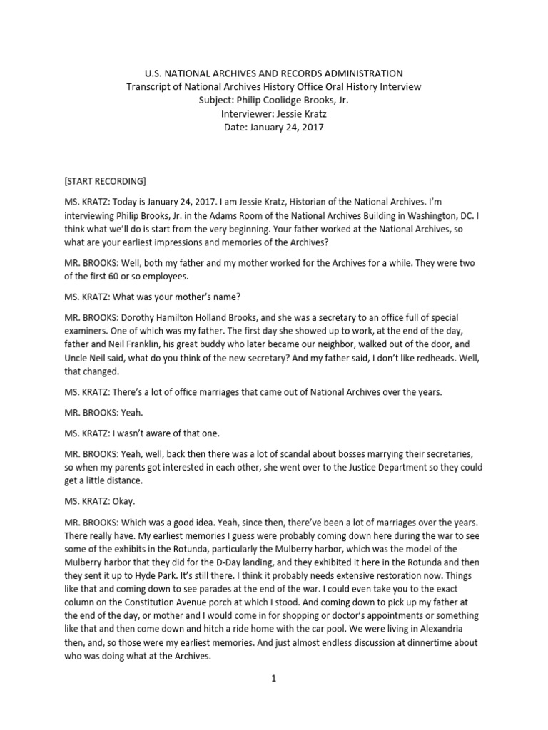 Philip Brooks Oral History Final | PDF