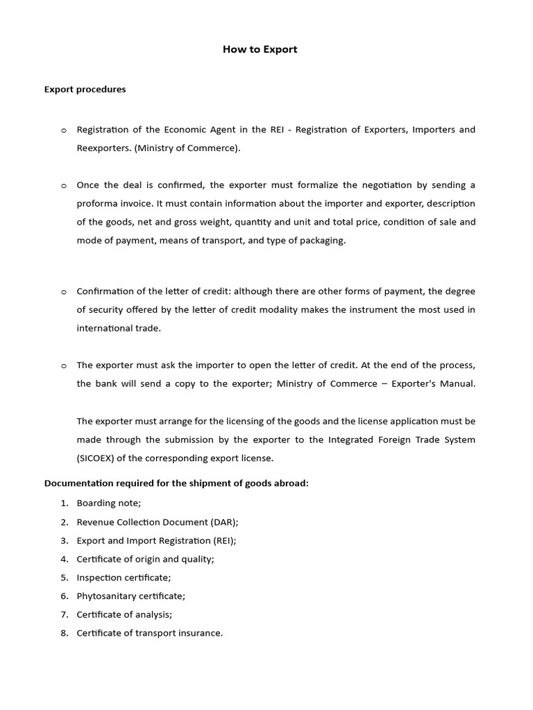 Export Procedures and Documentation Guide | PDF