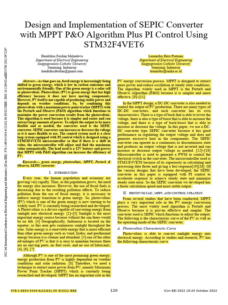 Design and Implementation of SEPIC Converter With MPPT PampO Algorithm Plus PI Control Using ...