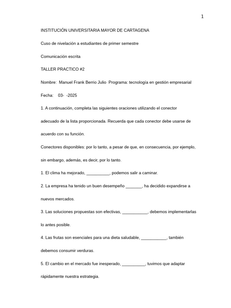 Taller Practico #2 Manuel Frank Berrio Julio | PDF