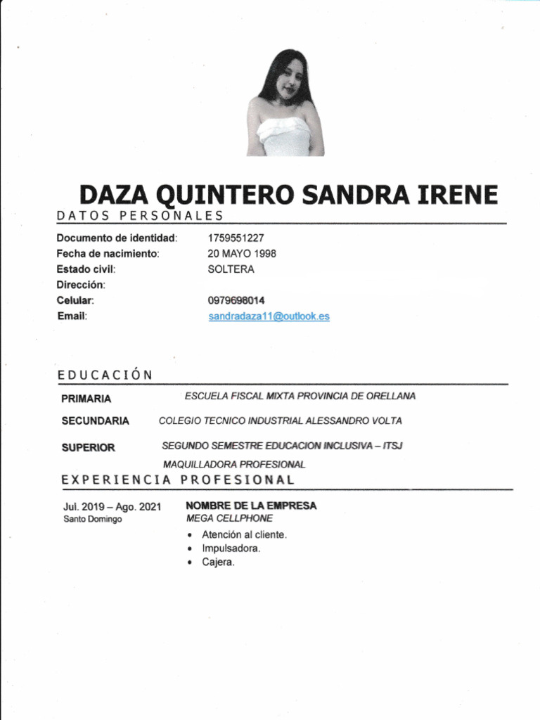 Cv. Sandra Daza Actualizado | PDF