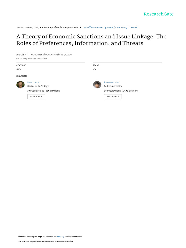 A Theory of Economic Sanctions and Issue Linkage T | PDF | Economic ...