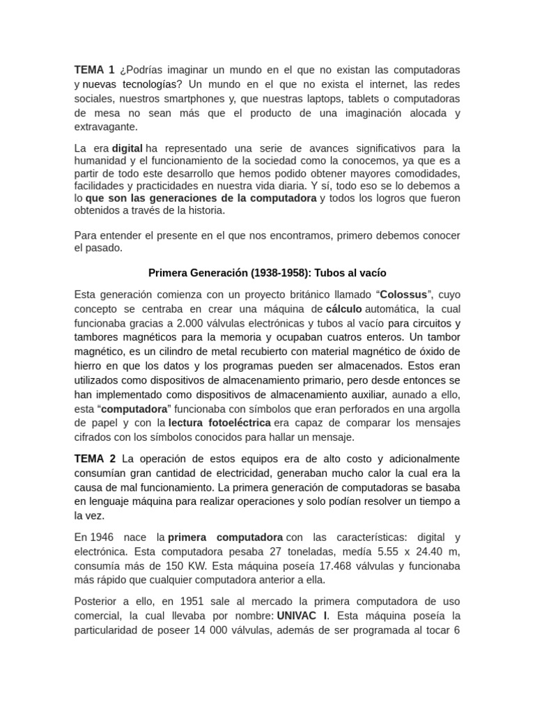 Primera Generación de Computadoras (1938-1958) | PDF | Hardware de la ...