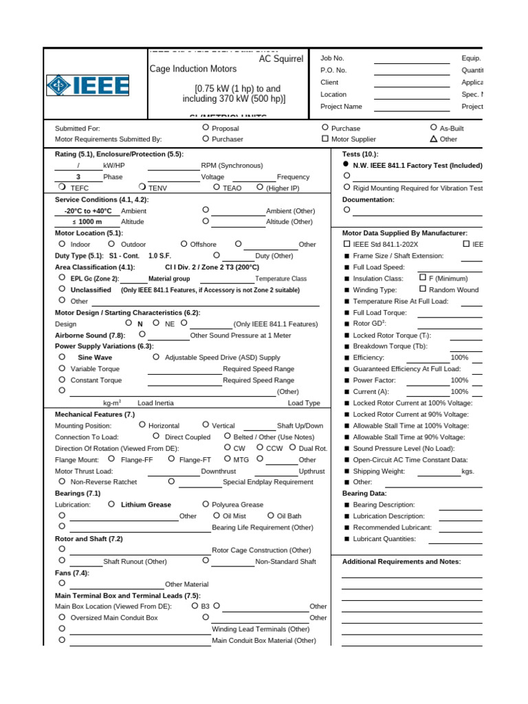 Motor Datasheet IEEE 841.1 | PDF | Electric Motor | Bearing (Mechanical)