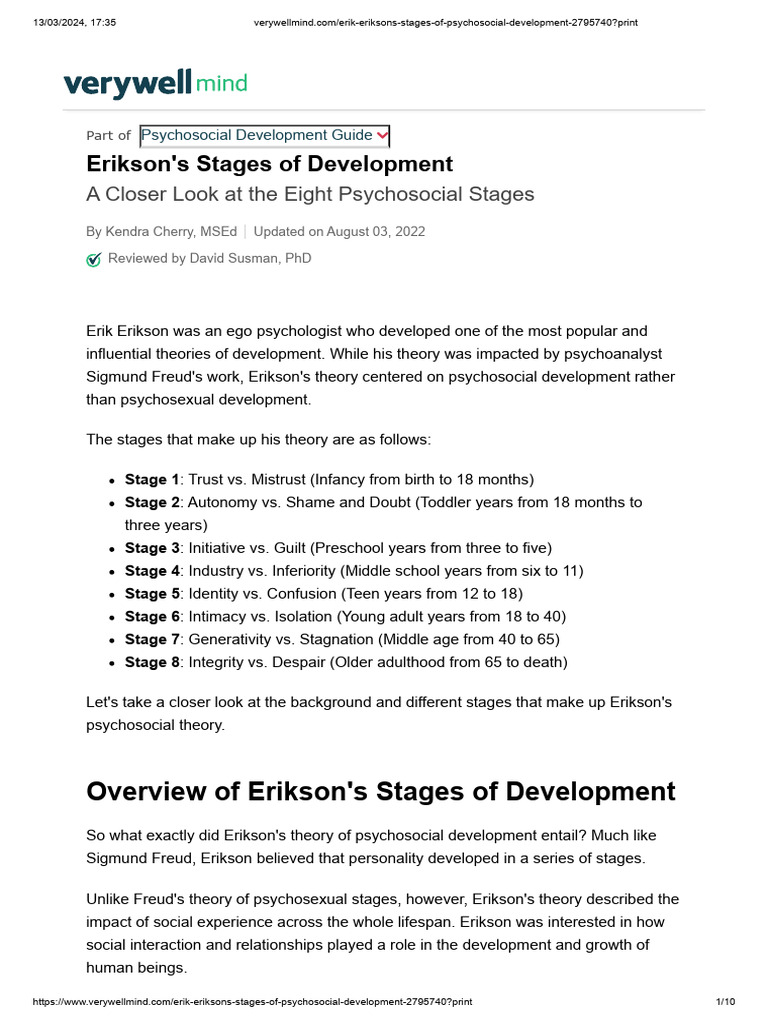 Erik Eriksons Stages of Psychosocial Development 2795740 Print | PDF ...