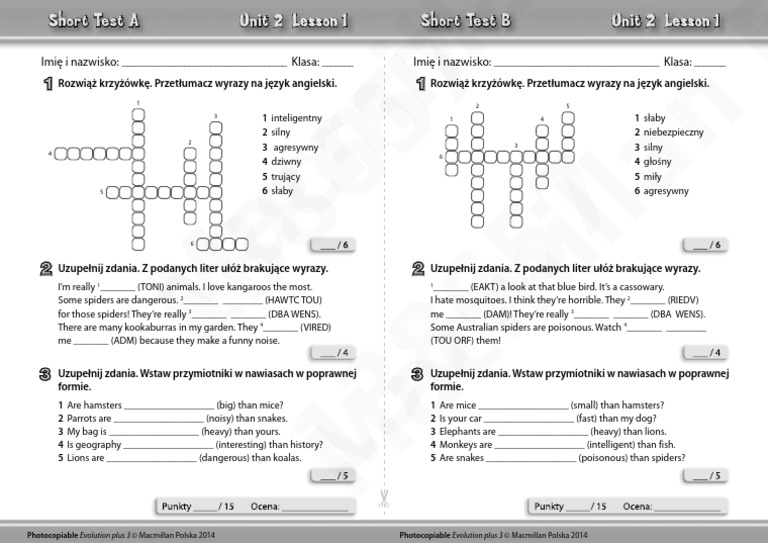 Short Tests Unit 2 Lesson 1 | PDF