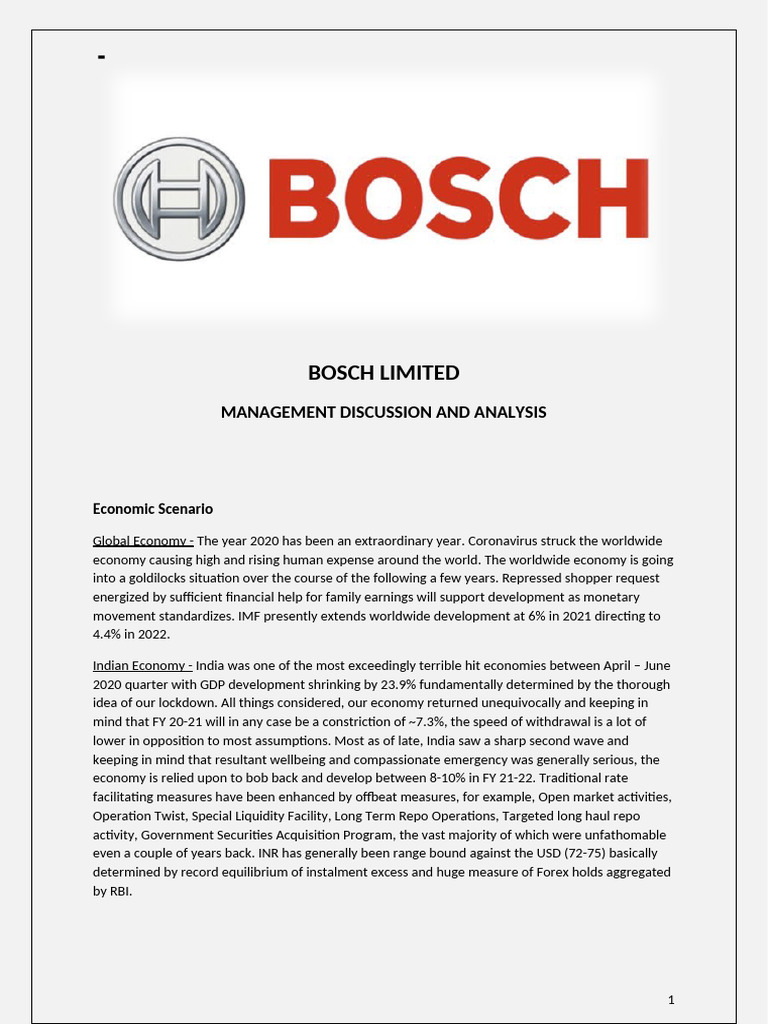 Bosch Limited Management Analysis 2021 | PDF | Equity (Finance) | Investing