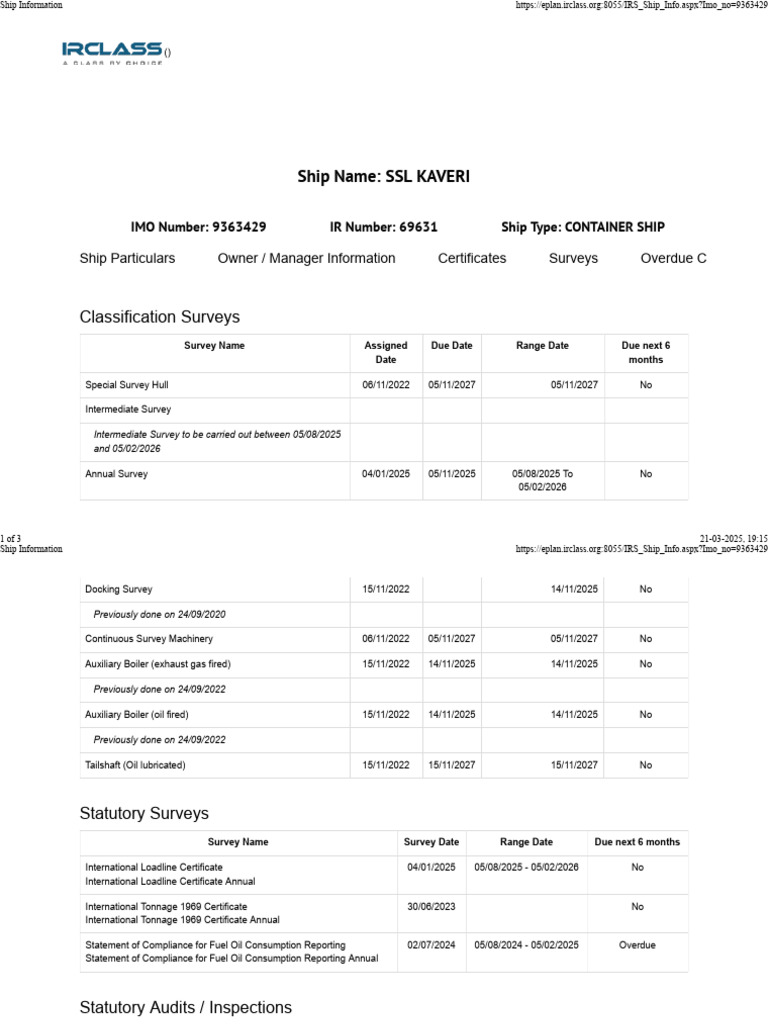 SSL Kaveri Survey Status Report | PDF | Water Transport | Shipping