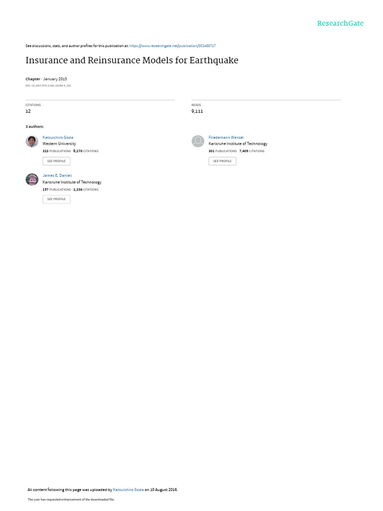 Art. Insurance and Reinsurance Models For Earthquake | PDF | Insurance ...