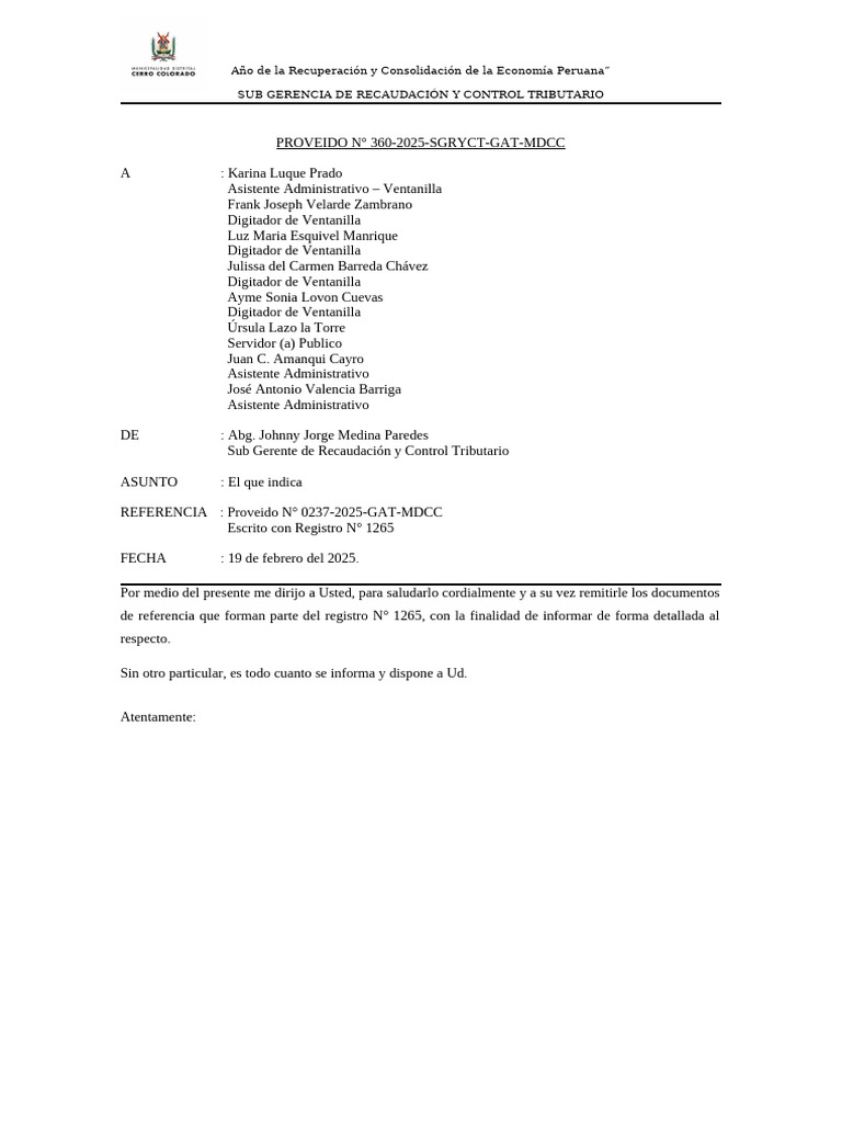 PROVEIDO N Ventanilla | PDF