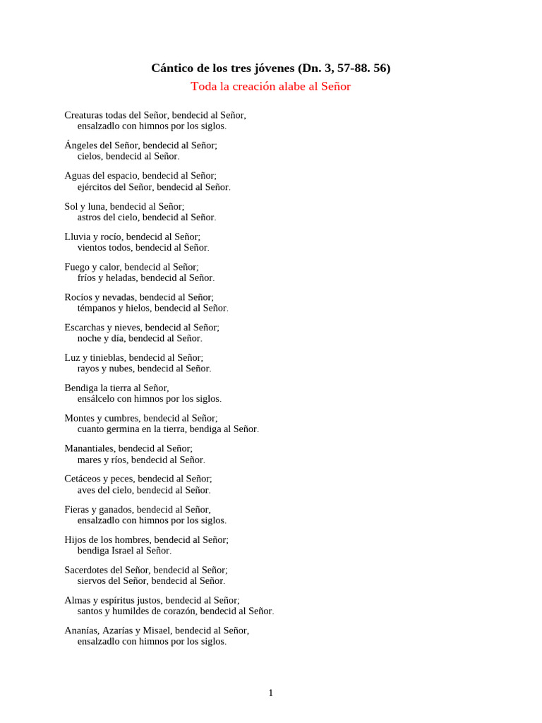 Cántico (Dn. 3, 57-88. 56) Toda La Creación Alabe Al Señor | PDF ...