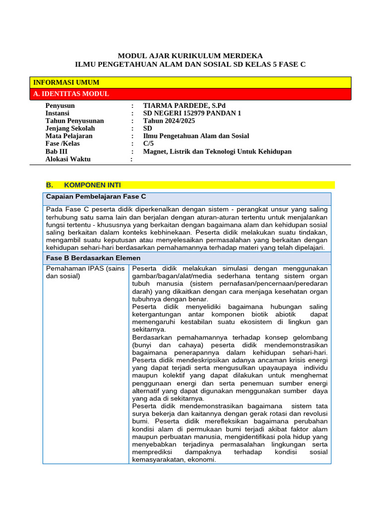 Modul Ajar IPA dan IPS Kelas 5 SD | PDF
