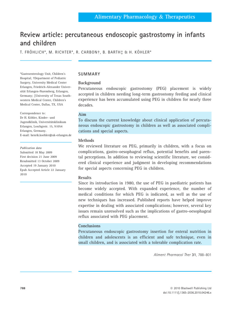 Percutaneous Endoscopic Gastrostomy in Infants | PDF | Medical ...
