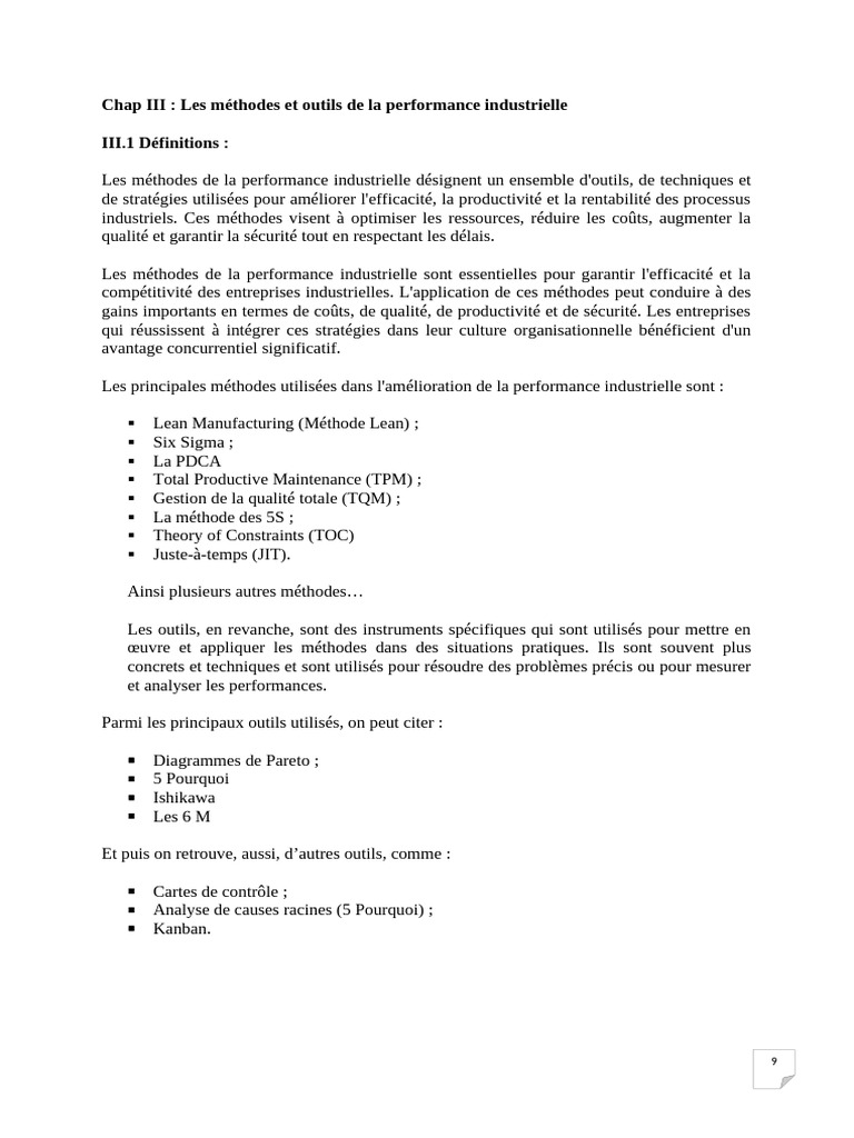 Outils et méthodes de performance industrielle | PDF | Management de la ...