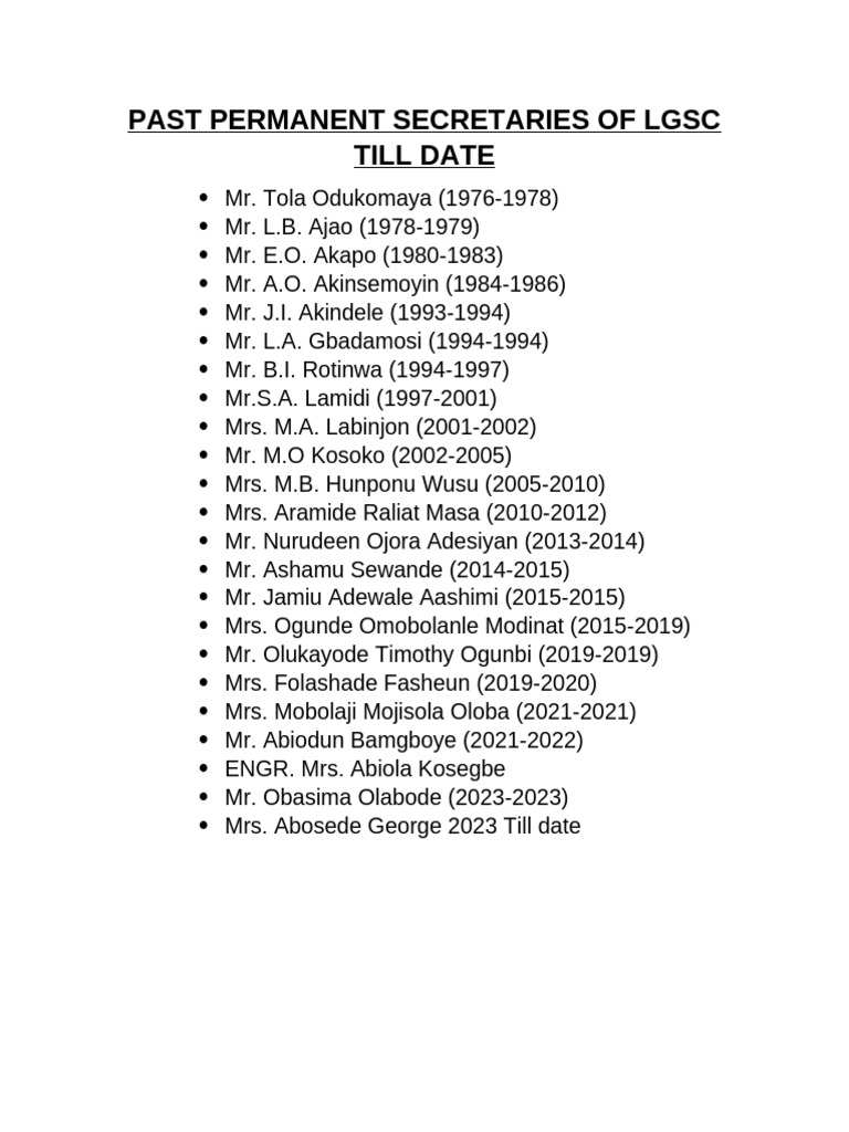 List of LGSC Permanent Secretaries | PDF