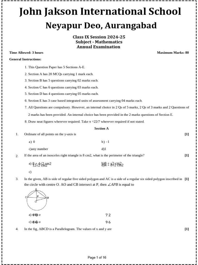 Class 9th maths questions | PDF | Area | Mathematics