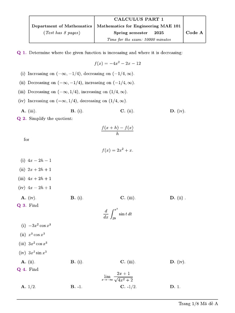 Calculus Part 1 | PDF