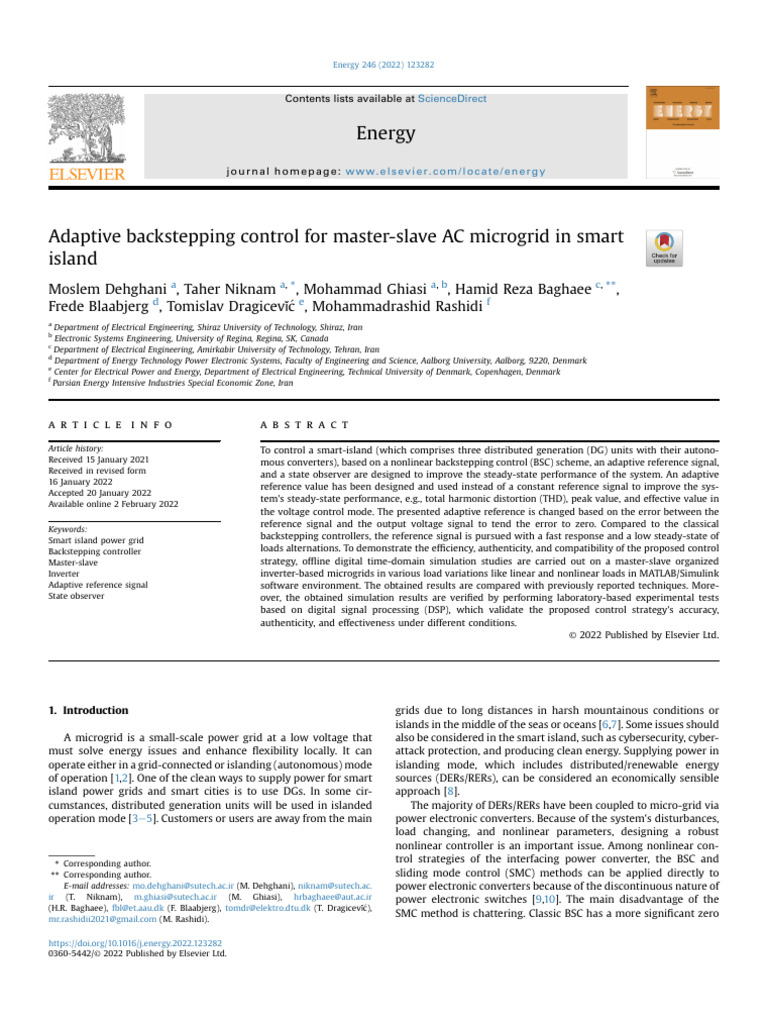 Adaptive Backstepping Control For Master Slave AC Microgrid in SM - 2022 - Energ | PDF | Control ...