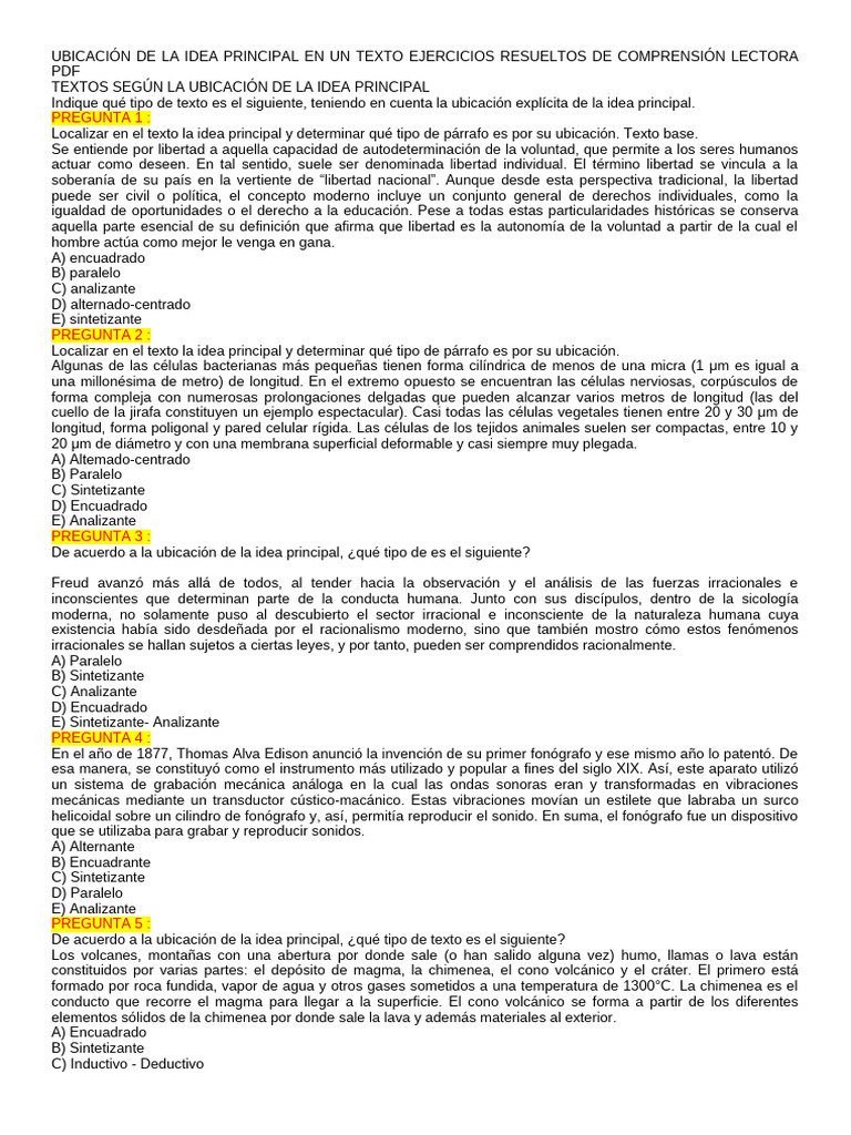 Ubicación de La Idea Principal en Un Texto Quinto | PDF | Fonógrafo | Amor